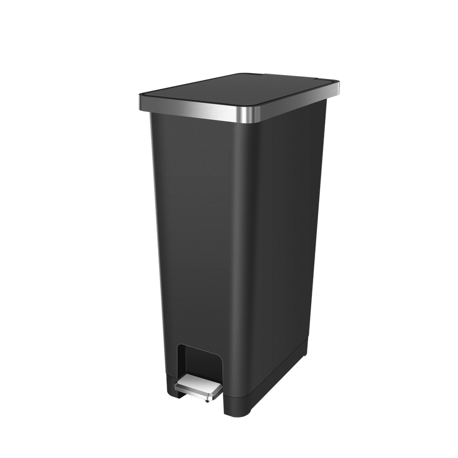 Tacho de Basura Pedal Hana Slim 45L Plástico Negro – Cierre Suave, Ped